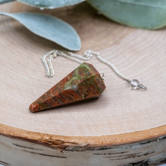Jewelry | Unakite Faceted Cone Carved Pendulum | Poshmark